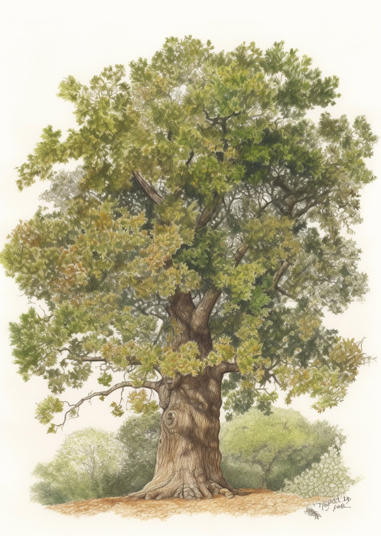 White Oak Tree - Colored Pencil Print - Etsy