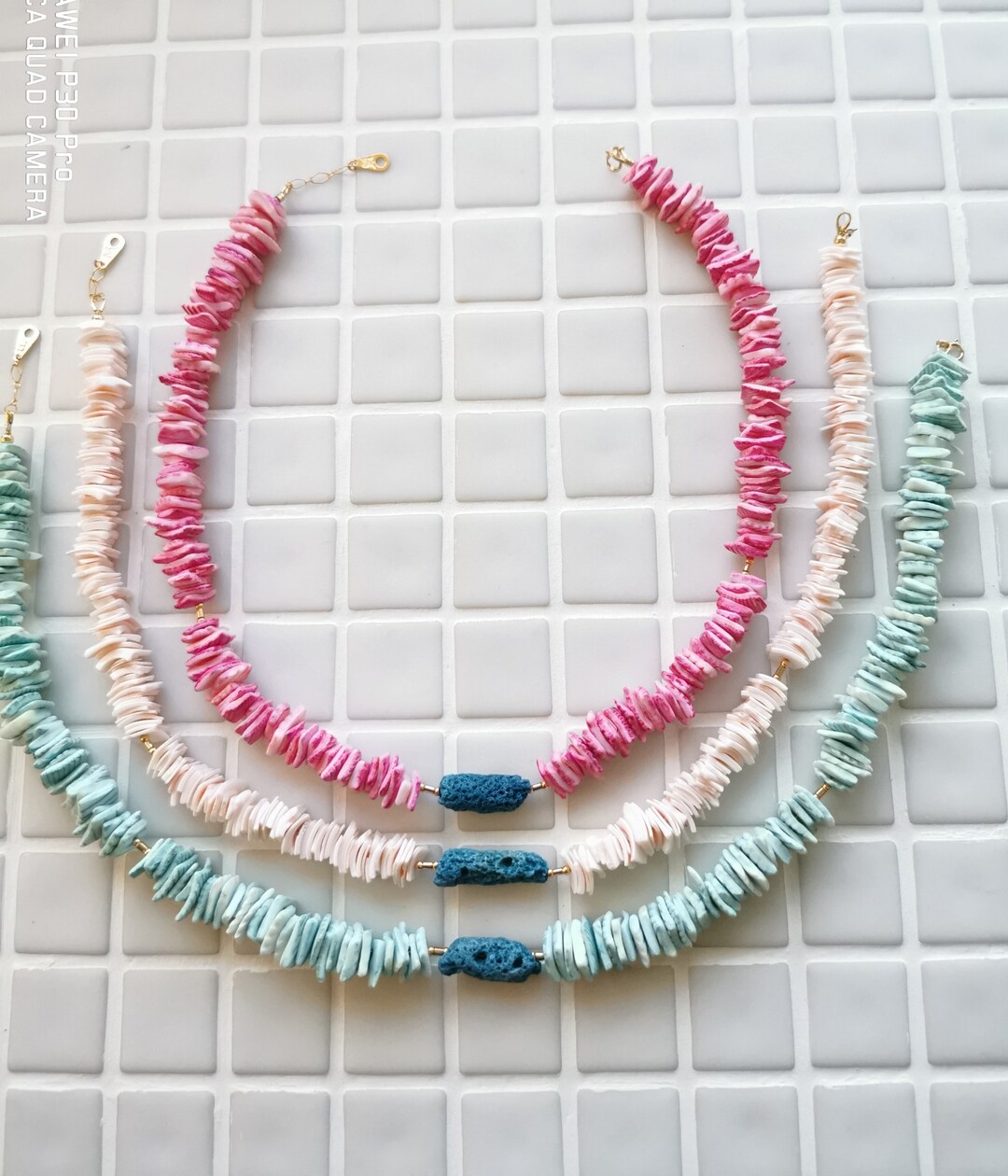 Shell and Blue Gorgon Petal Necklace Gold Filled 14k - Etsy