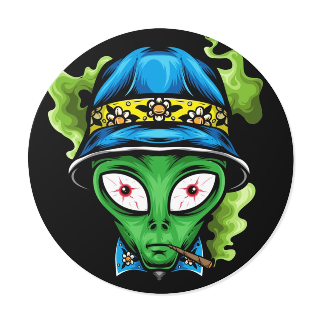 Stoned Alien Round Vinyl Stickers - Etsy