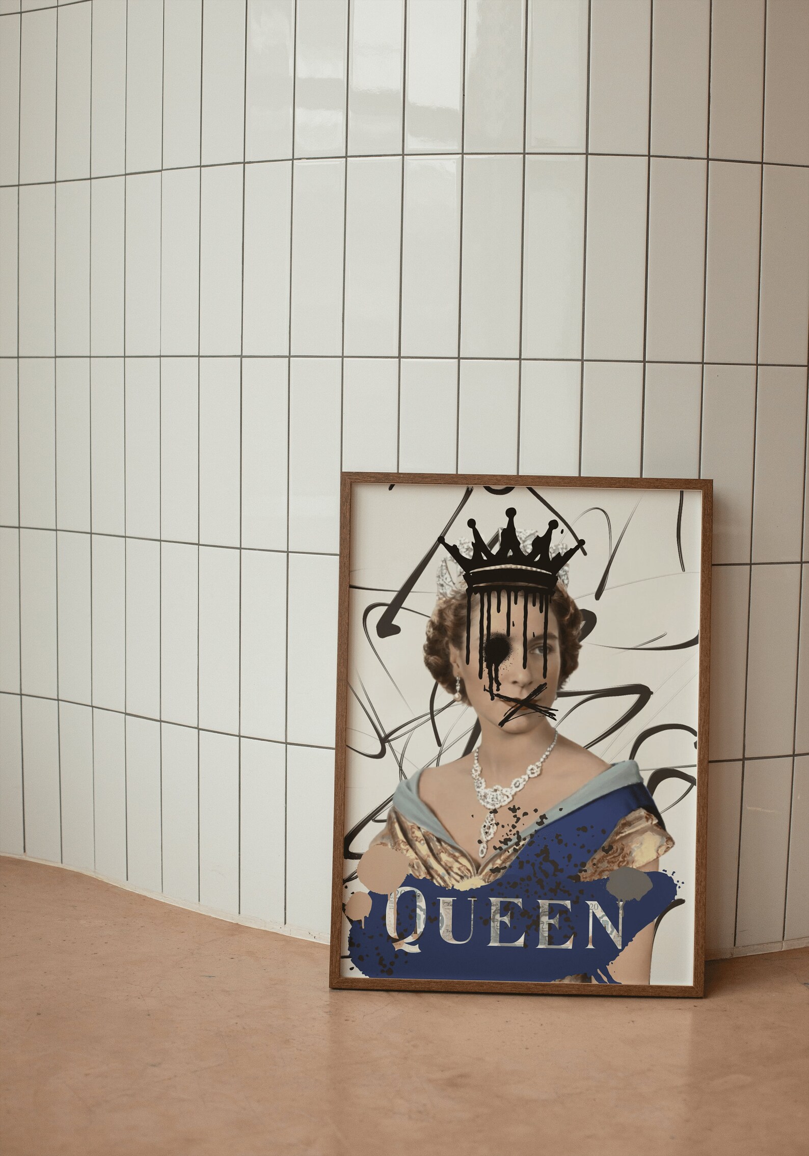 Altered Art, Vintage Queen Elizabeth Painting, Graffiti Art Print ...