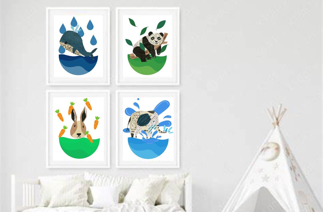 Animal Posters FOUR Animal Digital Downloads Nursery Prints Childrens ...