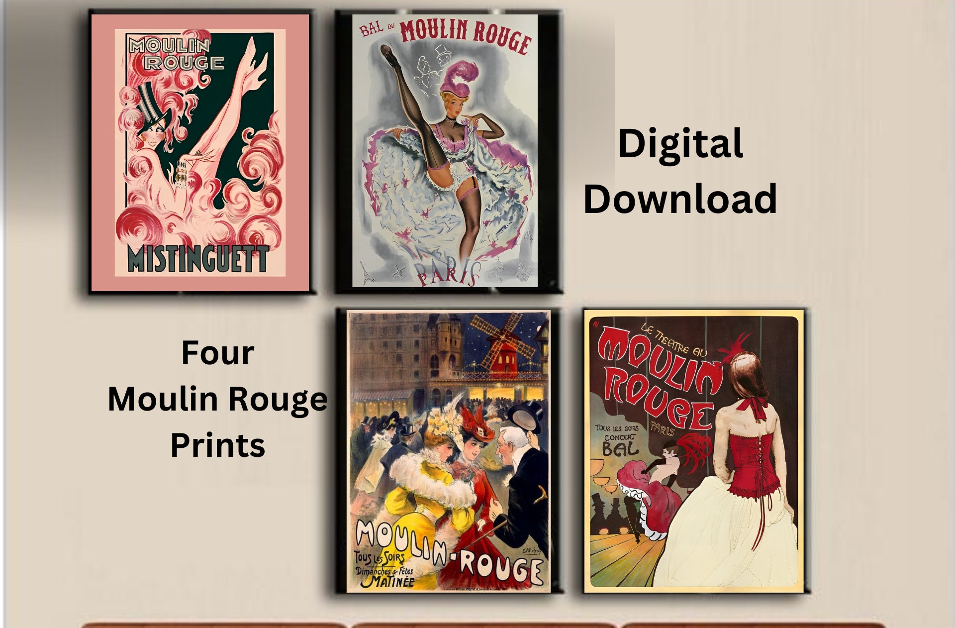 Moulin Rouge Posters FOUR Art Deco Moulin Rouge Digital Downloads Art ...