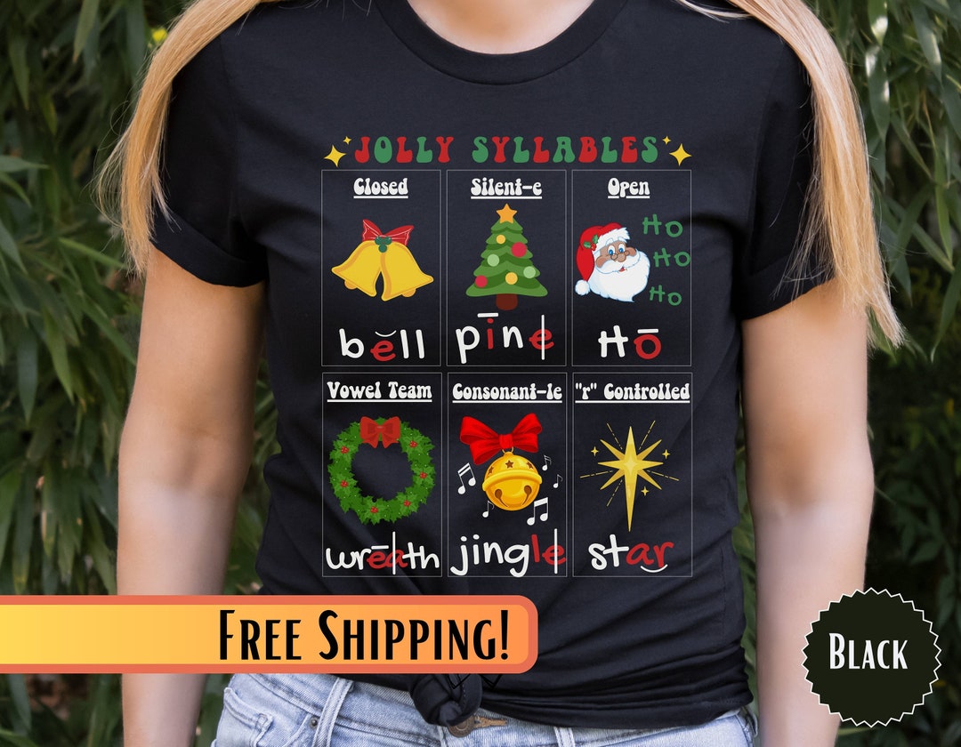 Reading Teacher Shirt Syllable Types Phonics T-shirt Christmas Reading ...