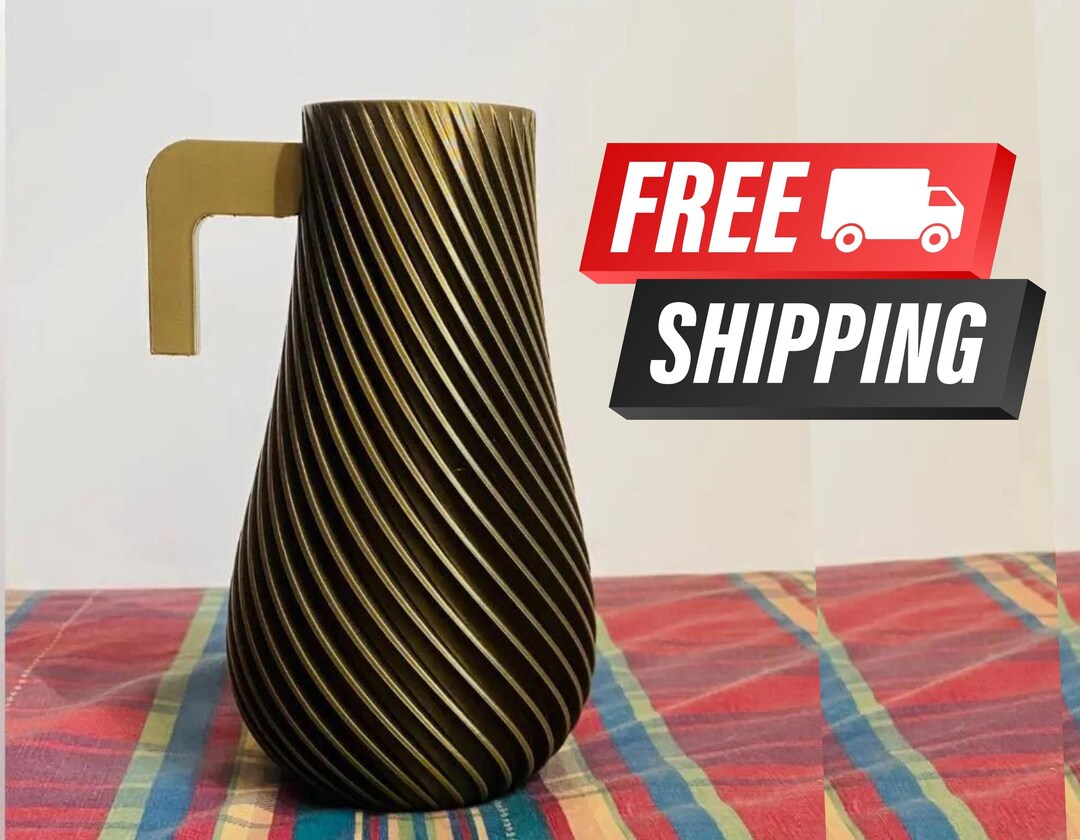 Pitcher Half Gallon Water Pitcher Modern Vase Decor Grooved Decorative ...