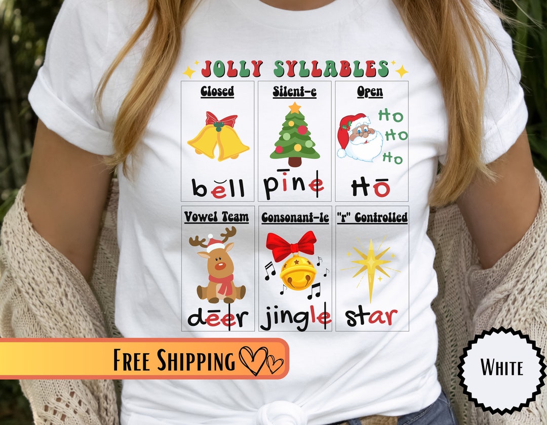 Reading Teacher Shirt Syllable Types Phonics T-shirt Christmas Reading ...
