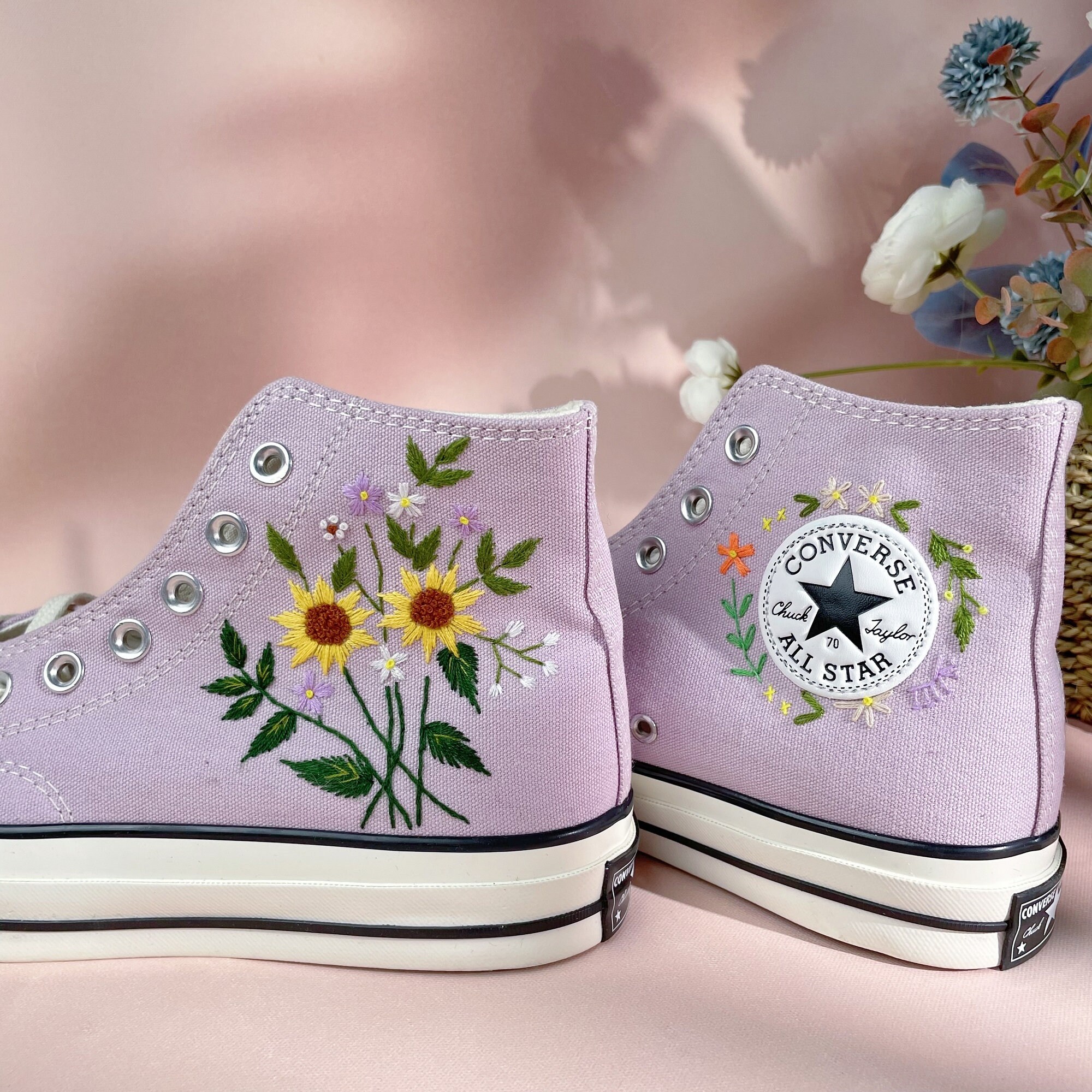 Embroidered Butterfly Converse/ Converse Custom Sun Flower - Etsy