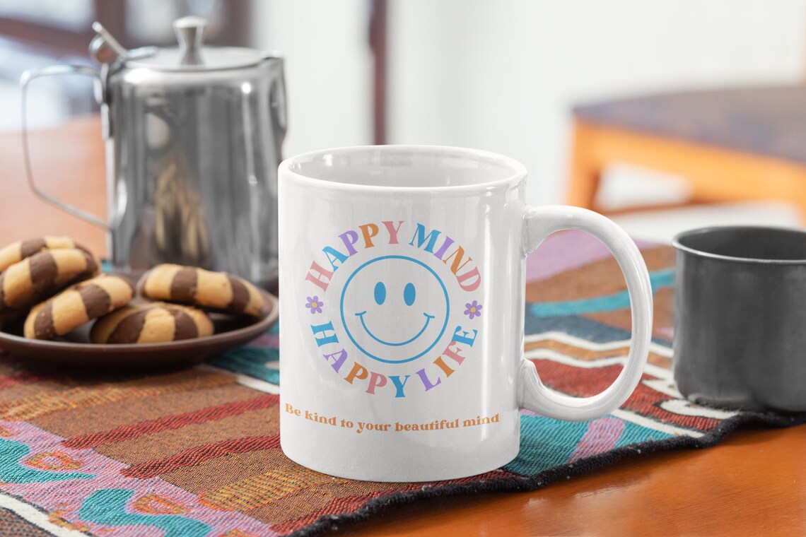 Affirmation Mug, Happy Mind Happy Life, Positive Affirmation M, Mental ...