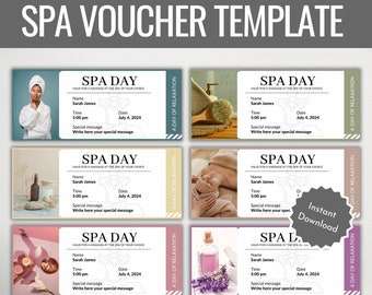 Editable Spa Day Voucher Personalized Massage Coupon Printable Gift ...