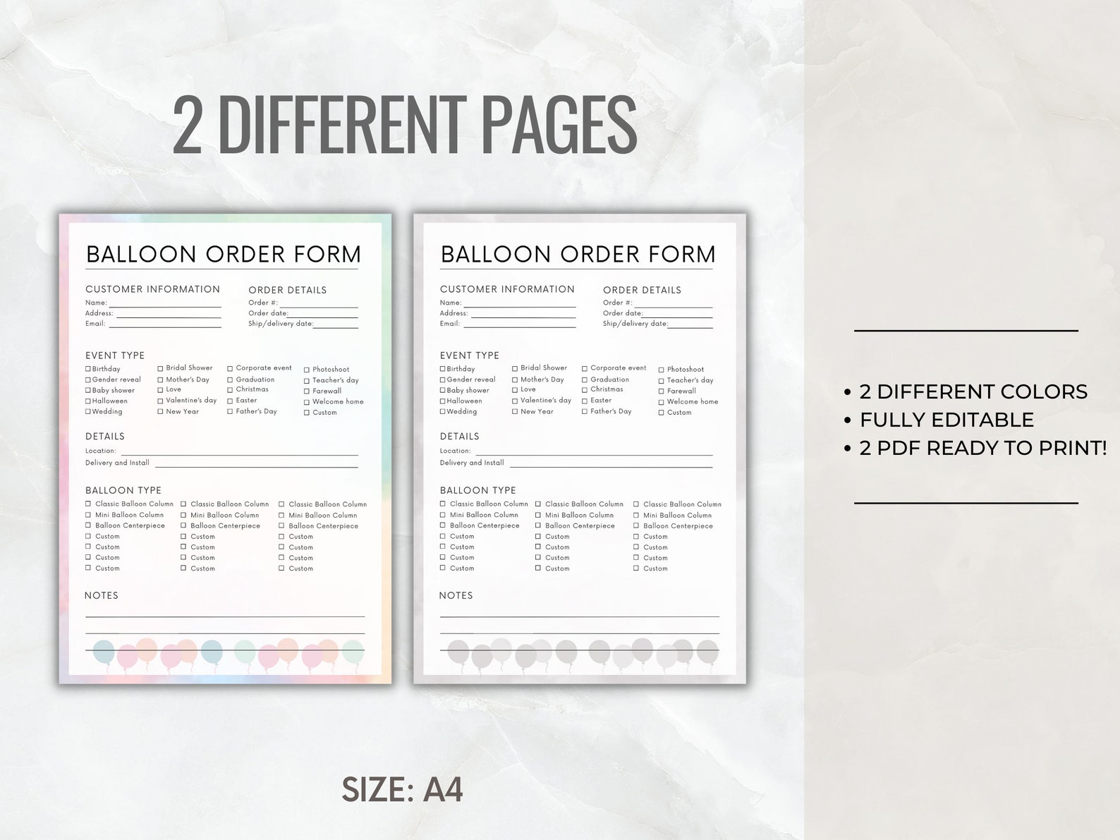 BALLOON ORDER FORM, Balloon Business Templates, Balloon Artist Contract ...
