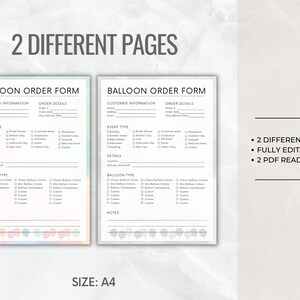 BALLOON ORDER FORM, Balloon Business Templates, Balloon Artist Contract ...