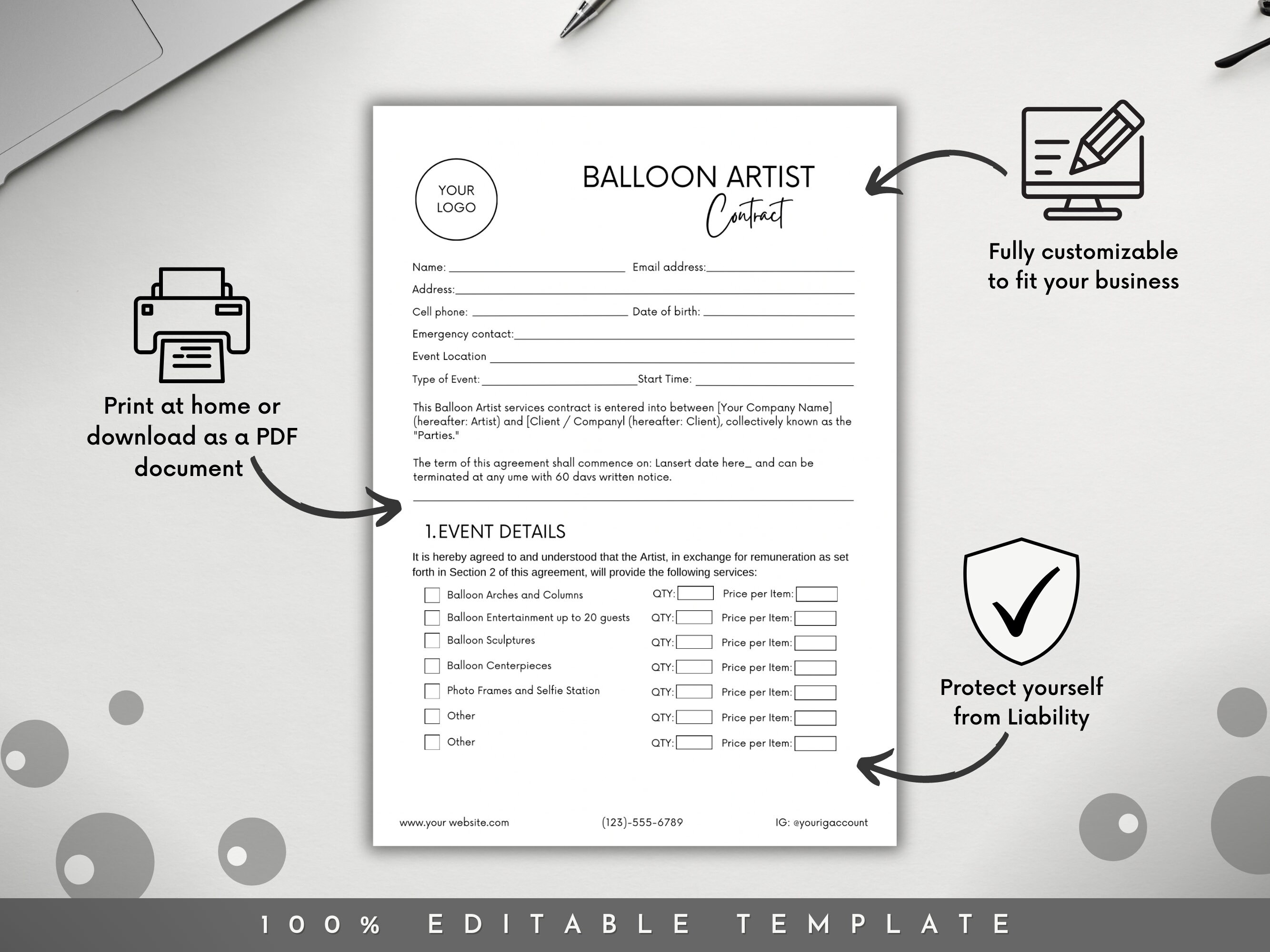 BALLOON BUSINESS BUNDLE, Balloon Artist Contract, Balloon Order Form ...