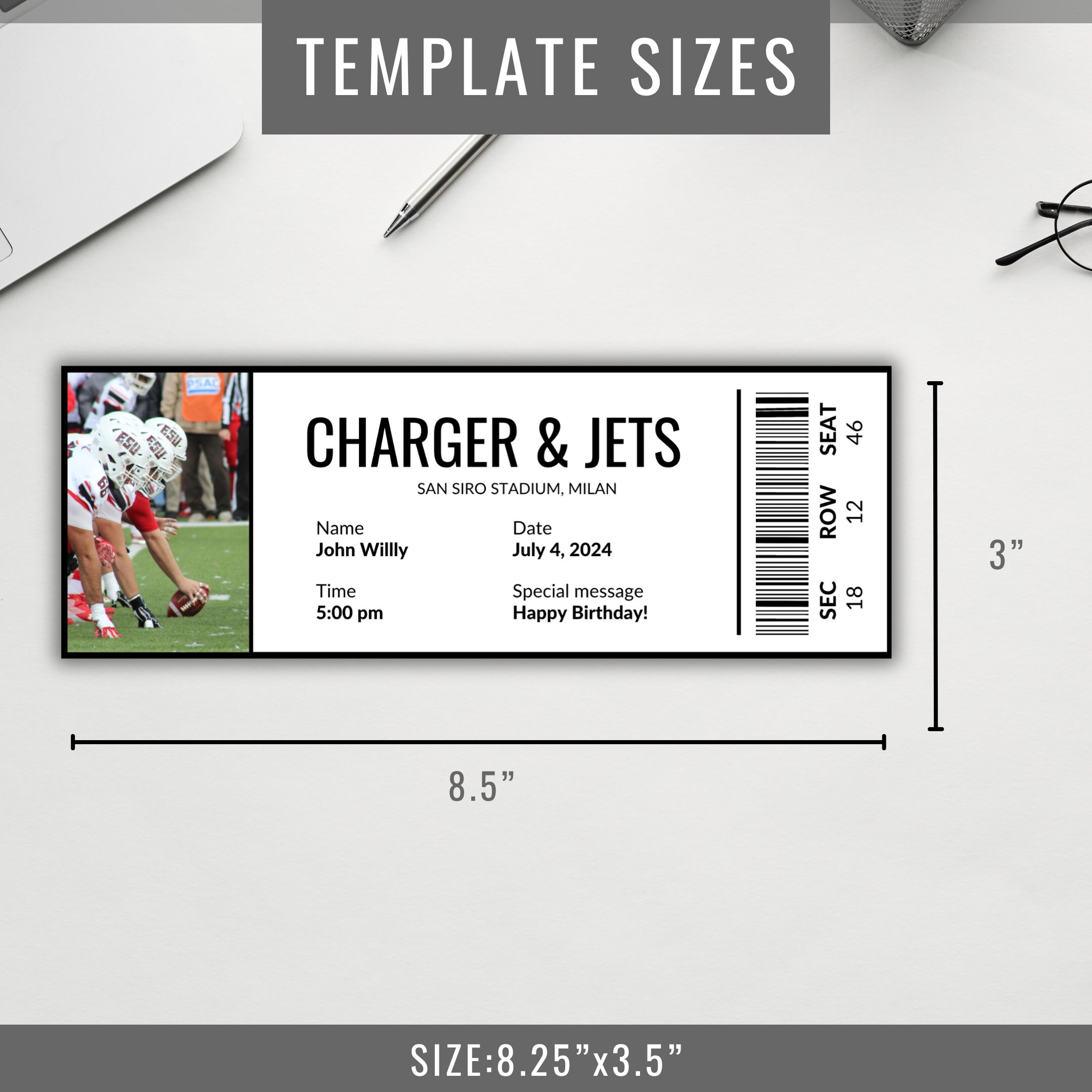 Editable Sports Ticket Template, DIY Sporting Ticket, Custom Sports ...