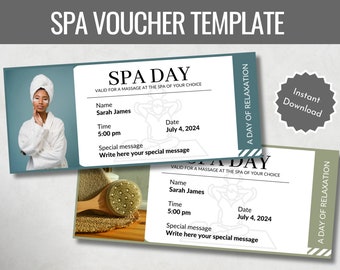 Editable Spa Day Voucher Personalized Massage Coupon Printable Gift ...