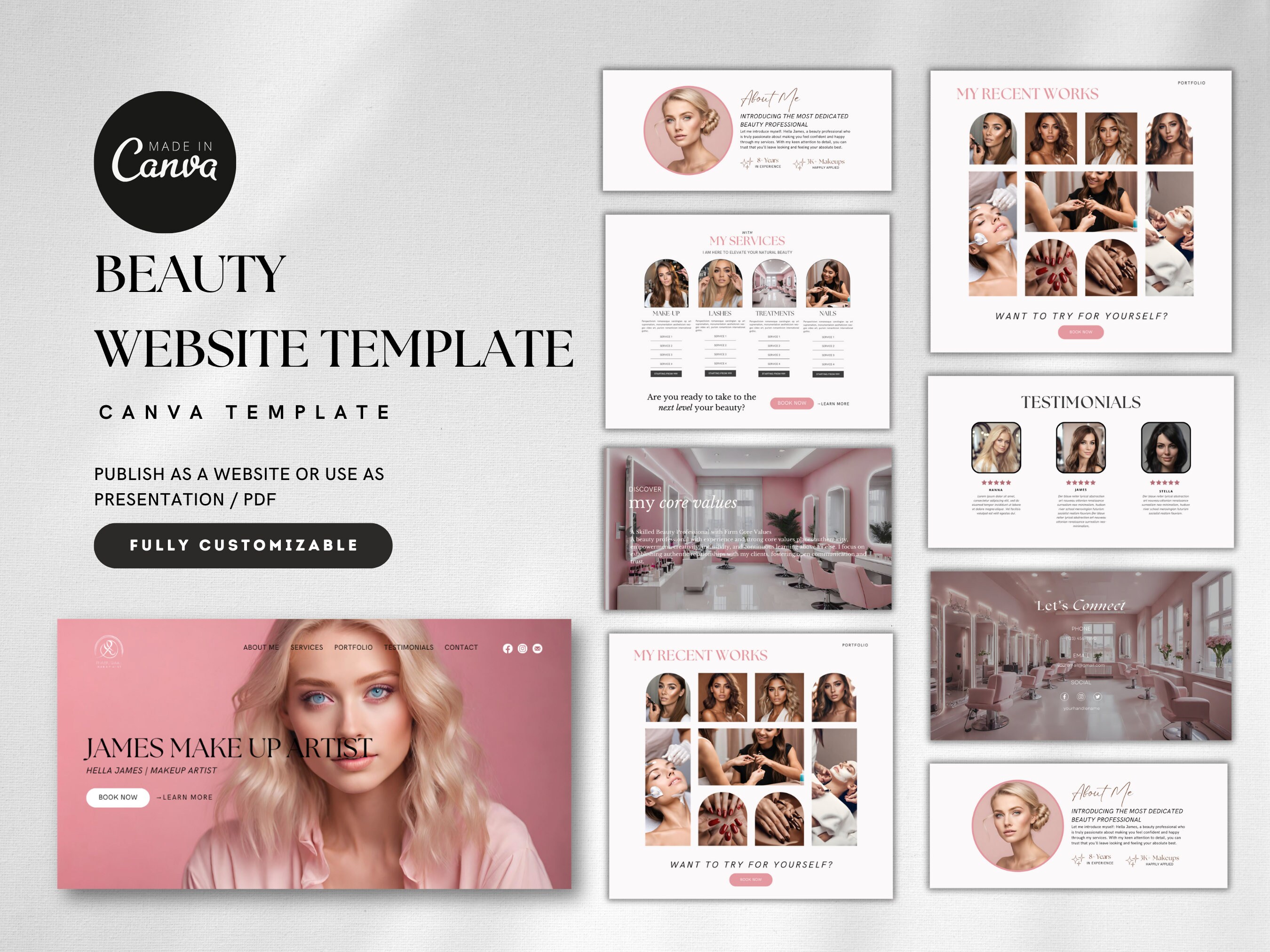 Beauty Website Template, Canva Website for Makeup Artist, Beauty Salon ...