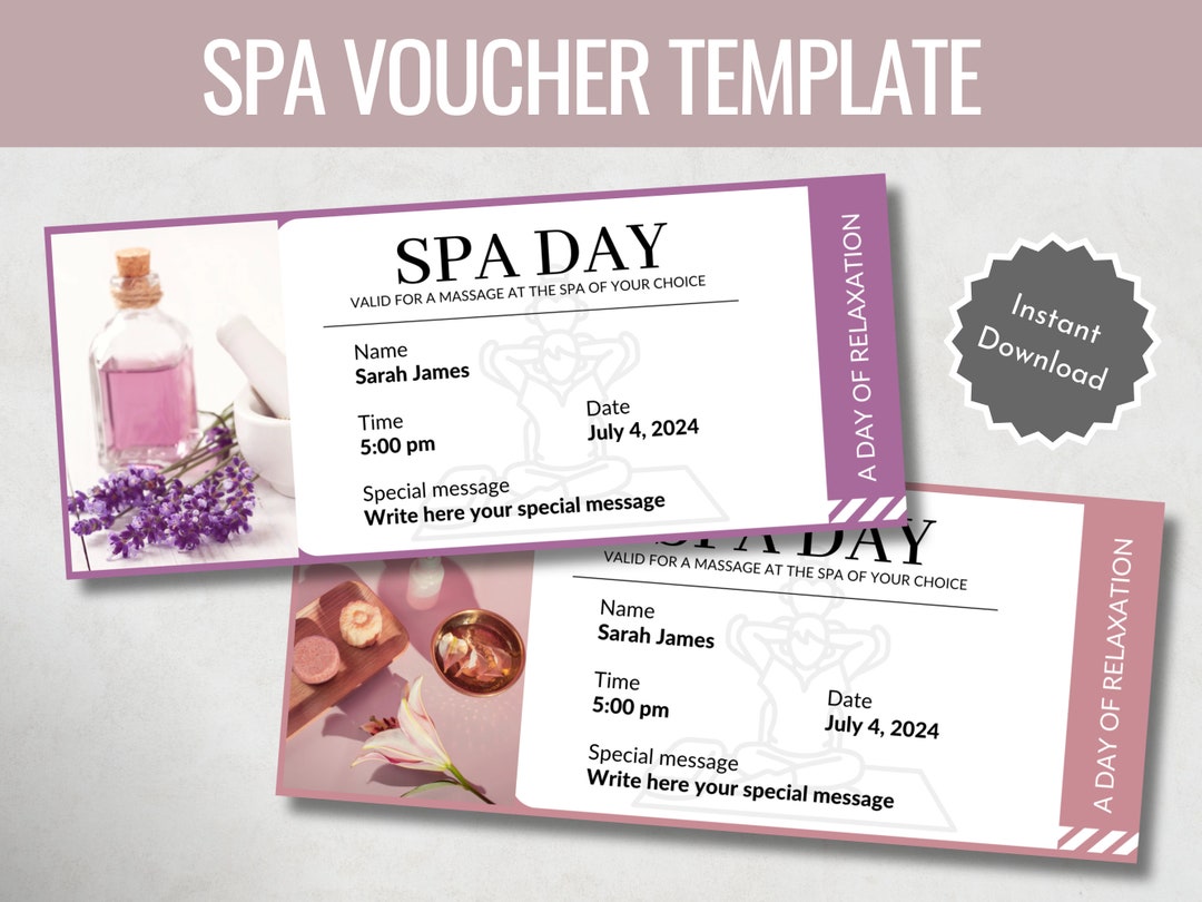 Editable Spa Day Voucher Personalized Massage Coupon Printable Gift ...
