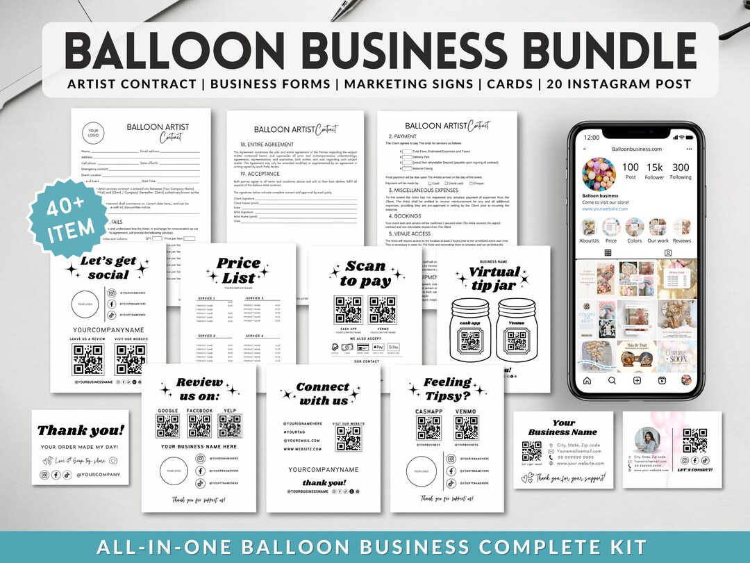 BALLOON BUSINESS BUNDLE, Balloon Artist Contract, Balloon Order Form ...