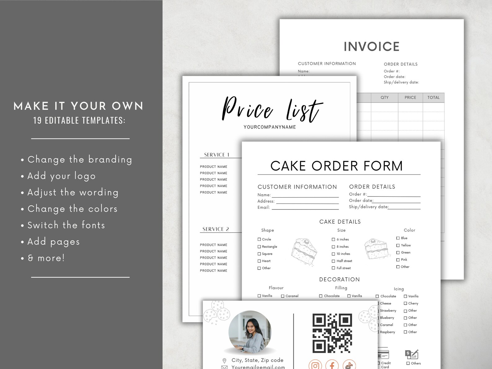 BAKERY BRANDING KIT, Cake Business Bundle, Bakery Business Forms Bundle ...