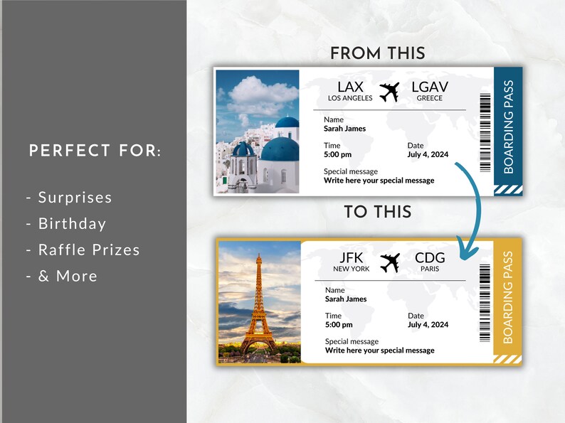 Editable Boarding Pass Template, Printable Airline Ticket, Plane ...