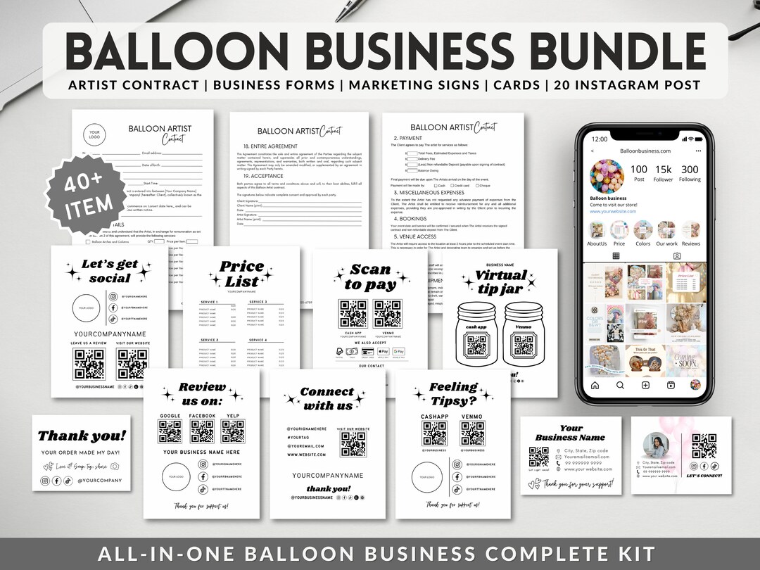 BALLOON BUSINESS BUNDLE, Balloon Artist Contract, Balloon Order Form ...