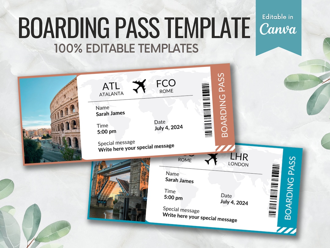 Editable Boarding Pass Template, Printable Airline Ticket, Plane ...