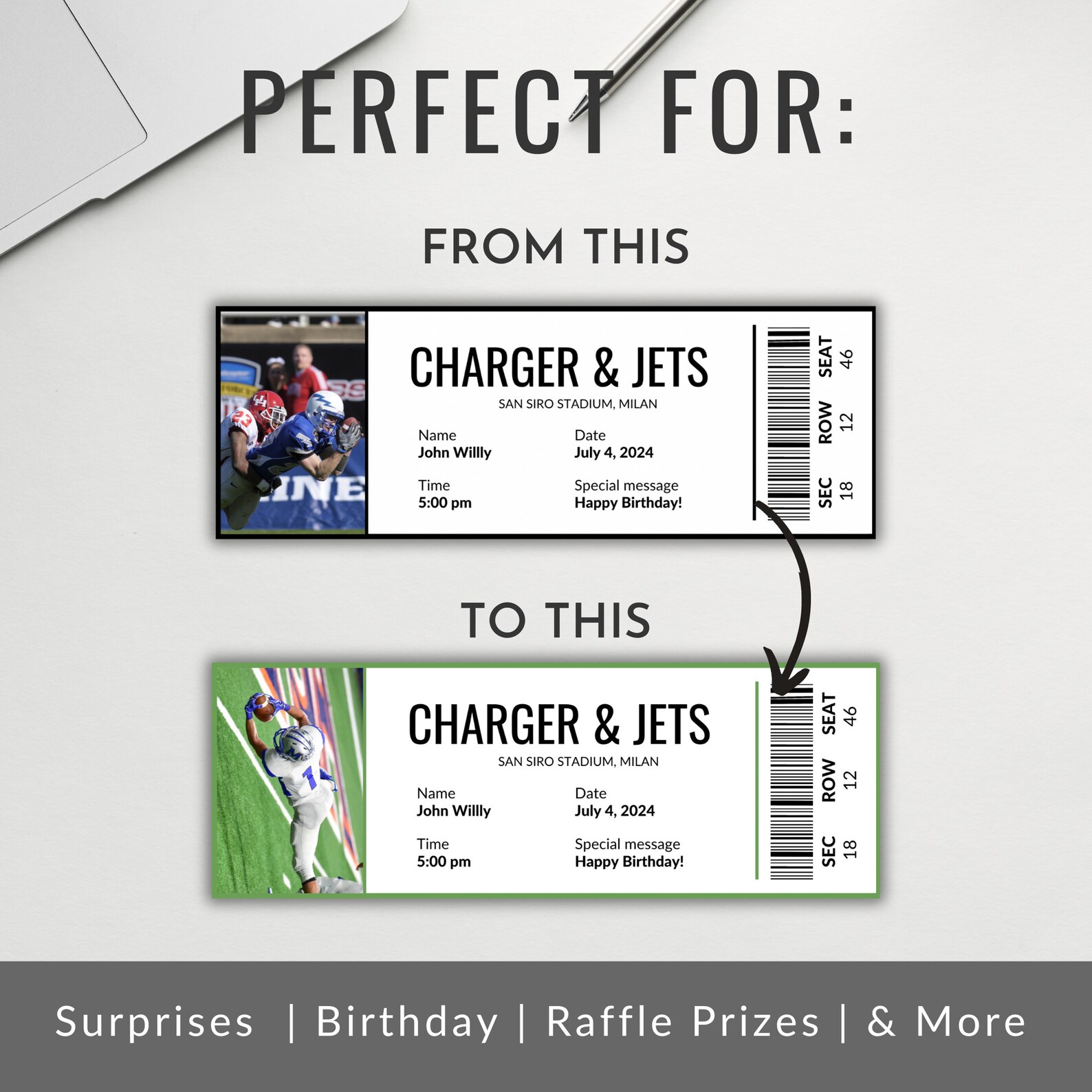 Editable Sports Ticket Template, DIY Sporting Ticket, Custom Sports ...