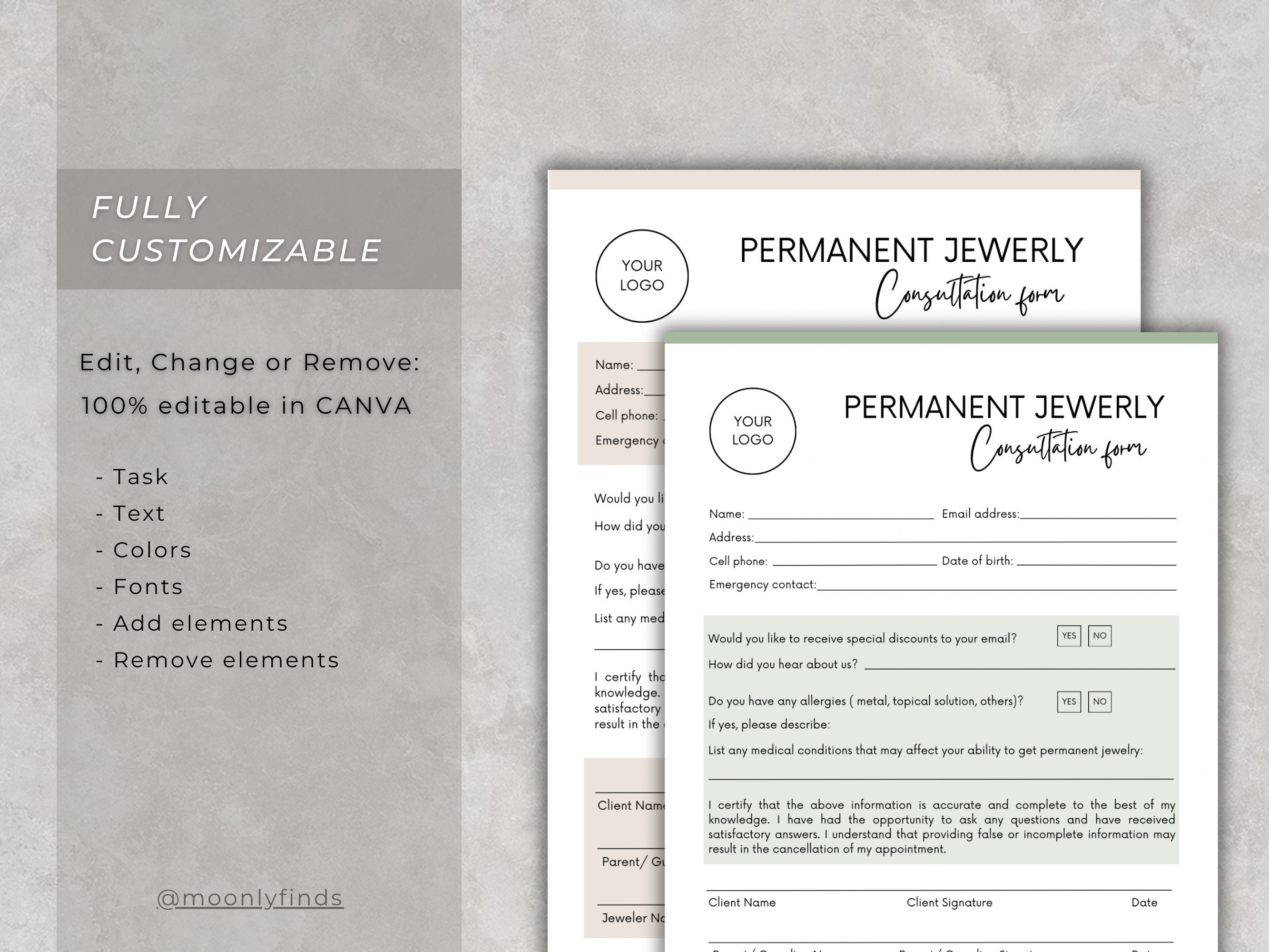 Permanent Jewelry Business Starter Kit, Permanent Jewelry Consent Forms ...