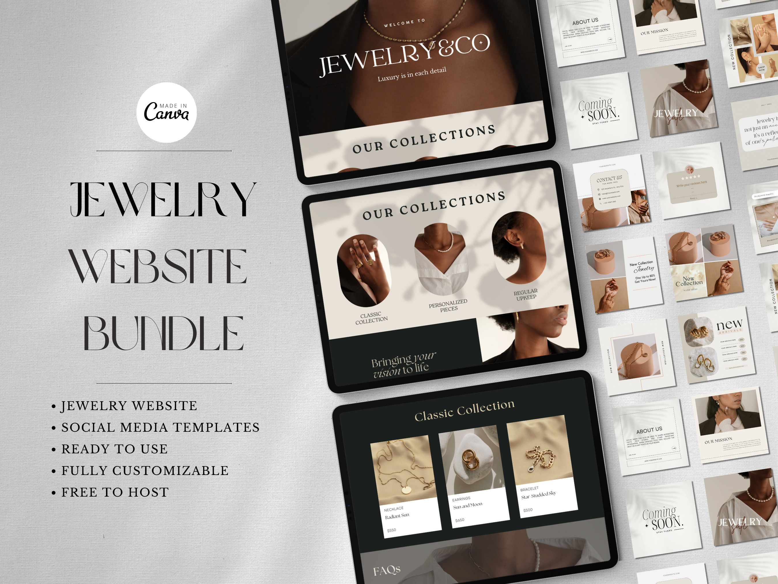 Jewelry Website Template & Instagram Post Bundle, Canva Website Design ...