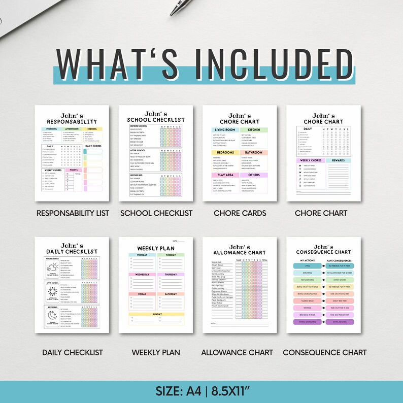 Editable Kids Chore Chart Bundle, Reward Allowance Behavior Consequence ...