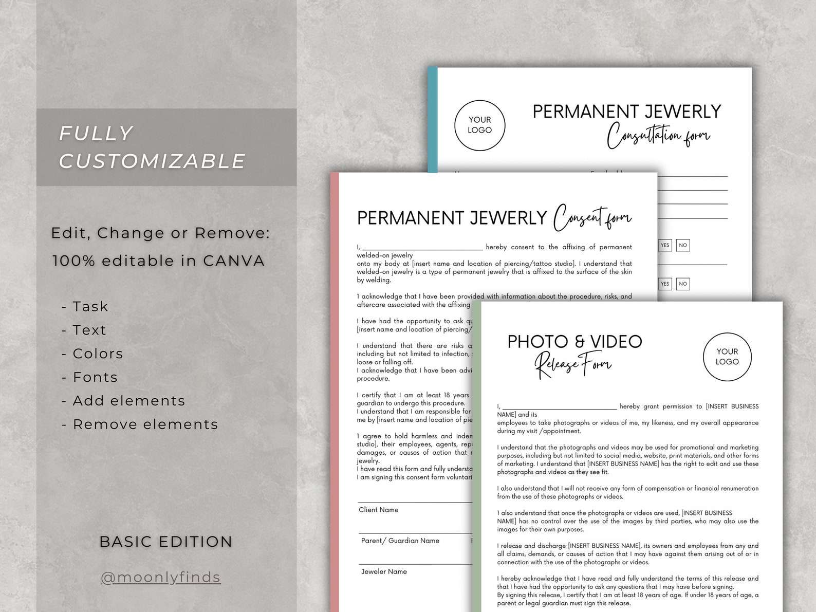 Permanent Jewelry Business Bundle, Editable Permanent Jewelry Consent ...