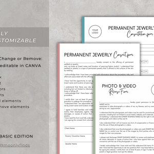 Permanent Jewelry Business Bundle, Editable Permanent Jewelry Consent ...