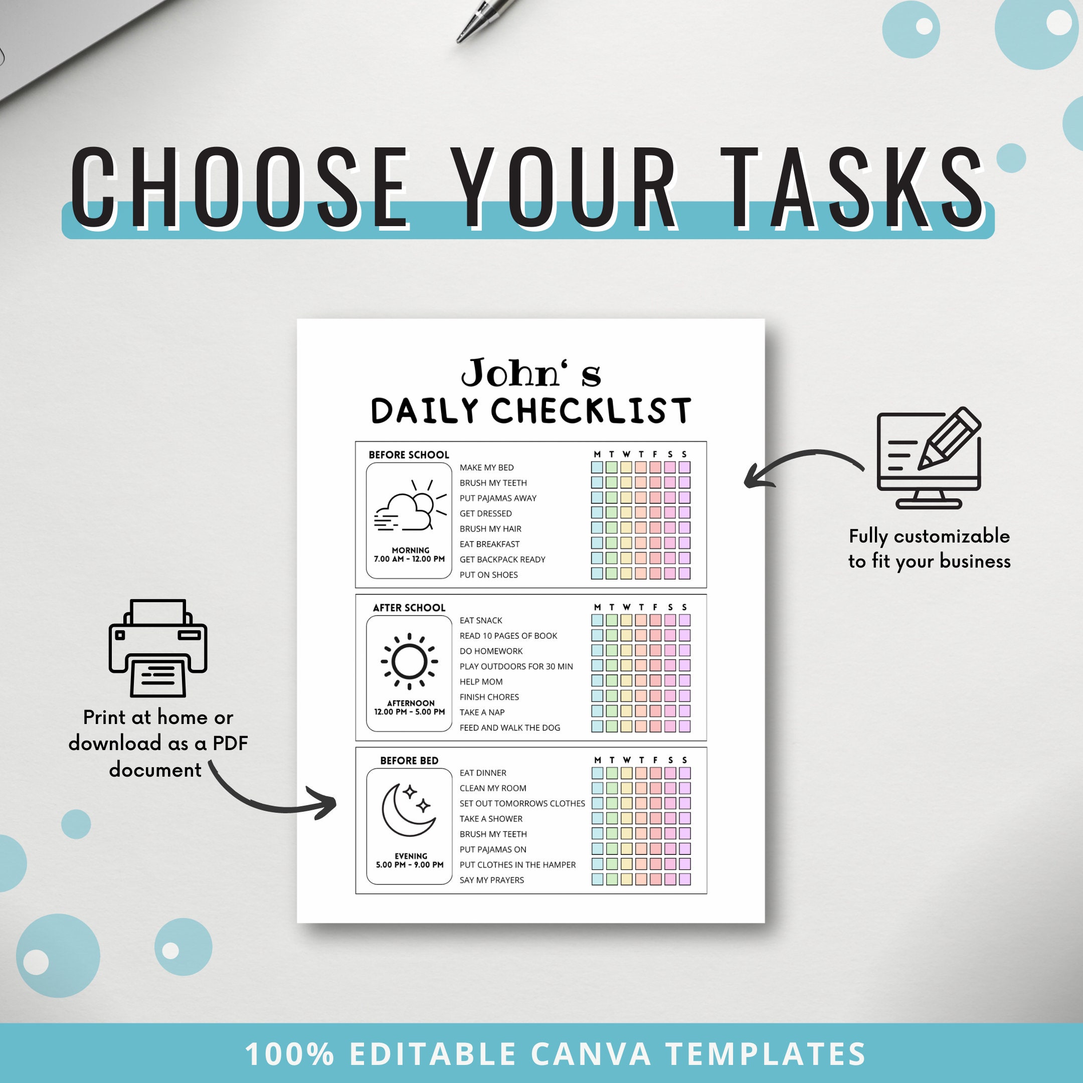 Editable Kids Chore Chart Bundle, Reward Allowance Behavior Consequence ...