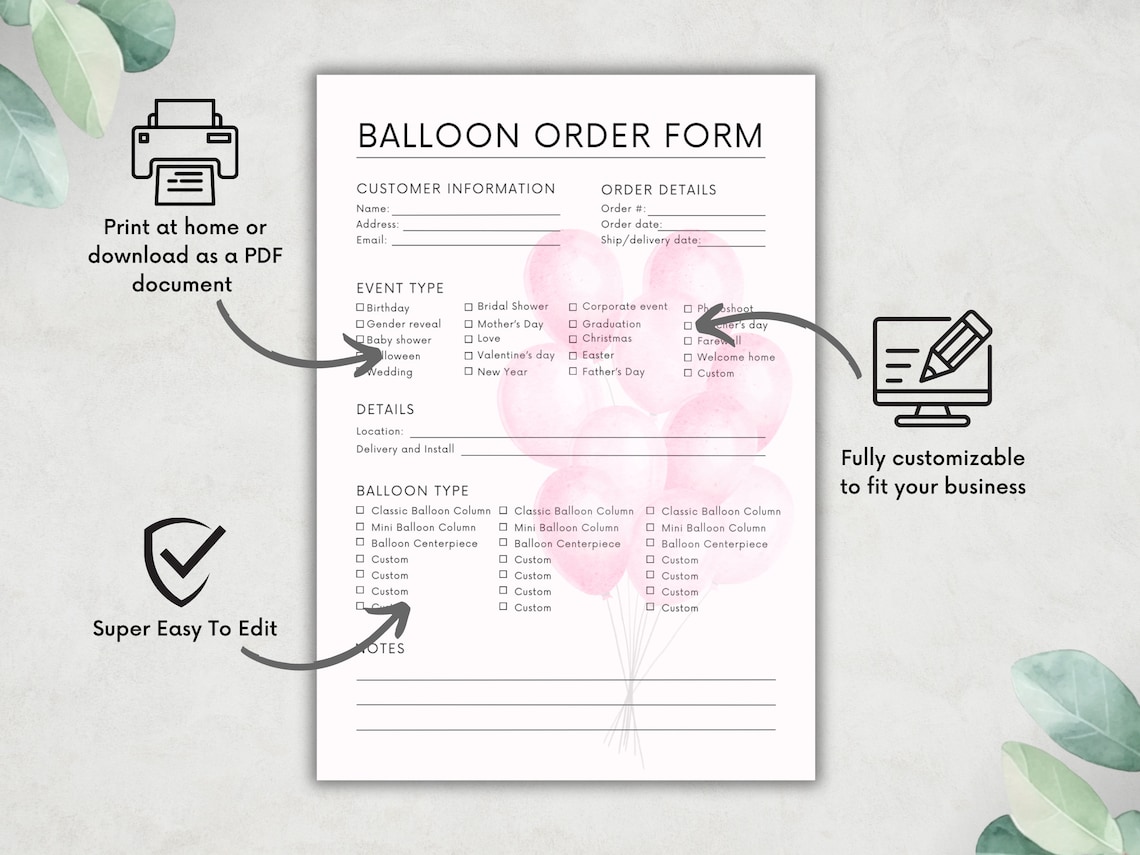 BALLOON BUSINESS BUNDLE, Balloon Artist Contract, Balloon Order Form ...
