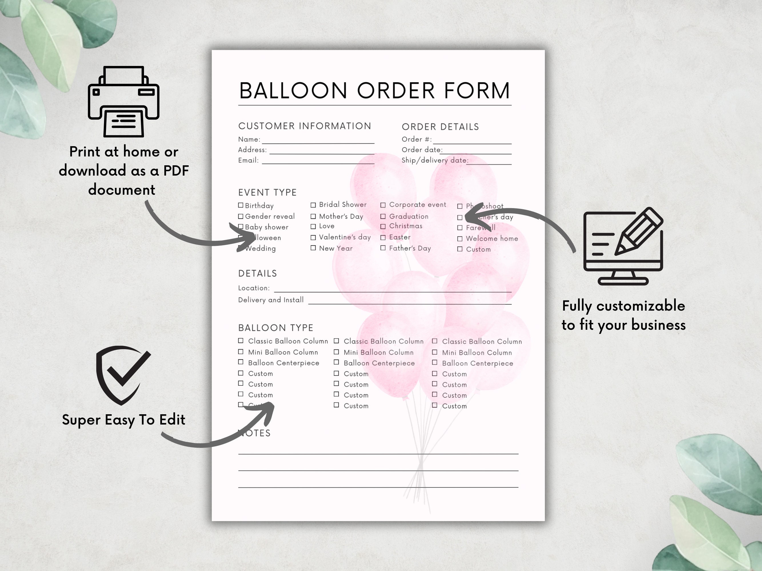BALLOON BUSINESS BUNDLE, Balloon Artist Contract, Balloon Order Form ...