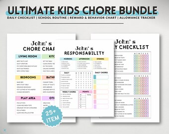 Editable Kids Chore Chart Bundle, Reward Allowance Behavior Consequence ...