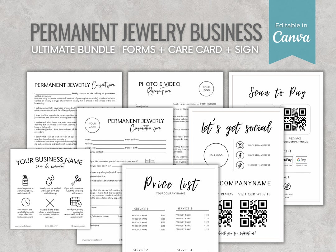 Permanent Jewelry Business Starter Kit, Permanent Jewelry Consent Forms ...