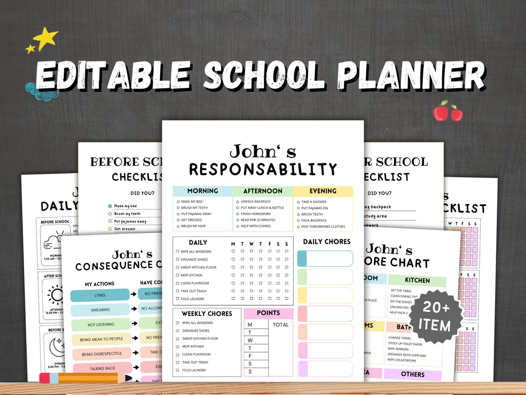 Editable Kids Chore Chart Bundle, Reward Allowance Behavior Consequence ...