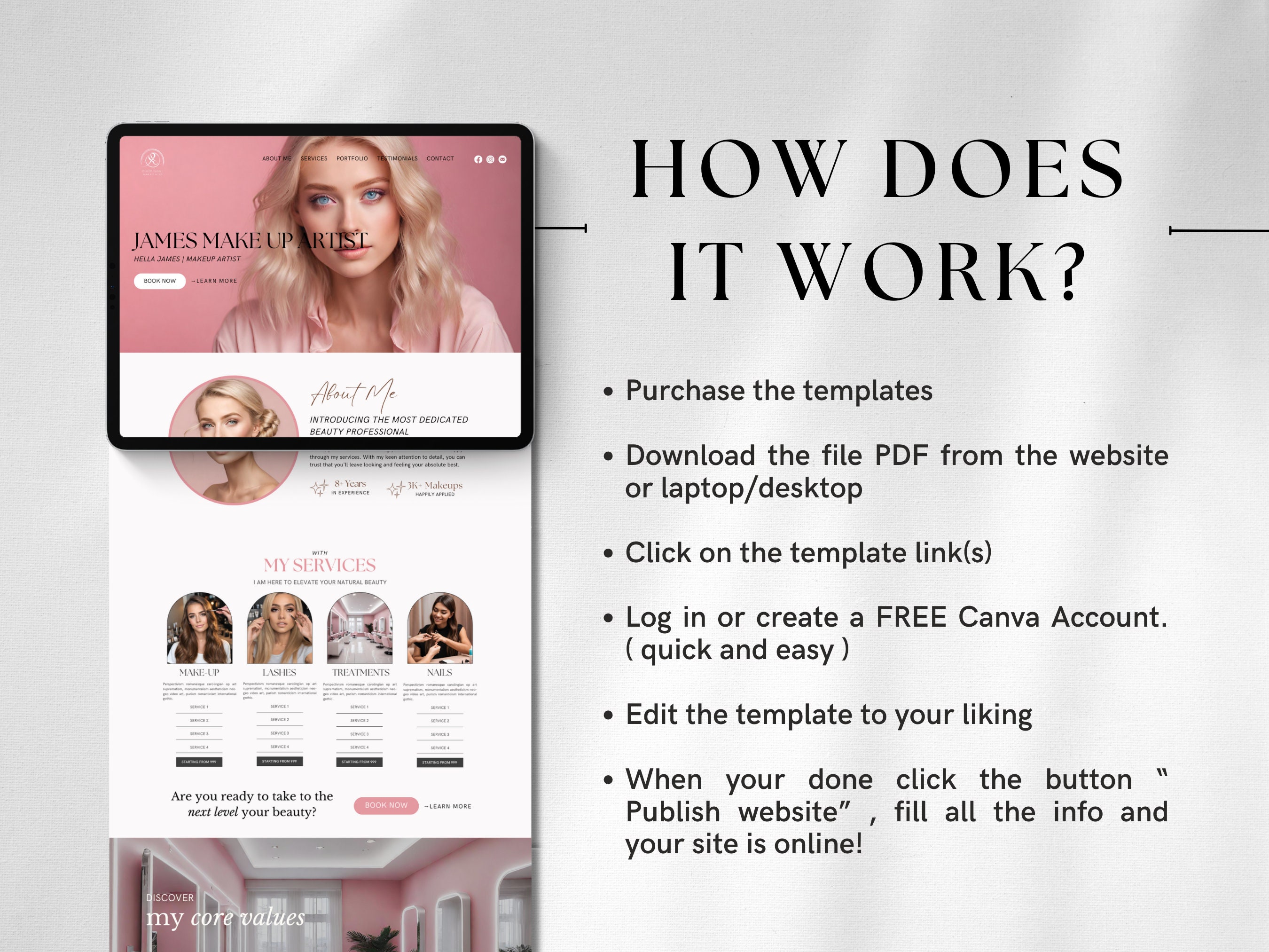 Beauty Website Template, Canva Website for Makeup Artist, Beauty Salon ...