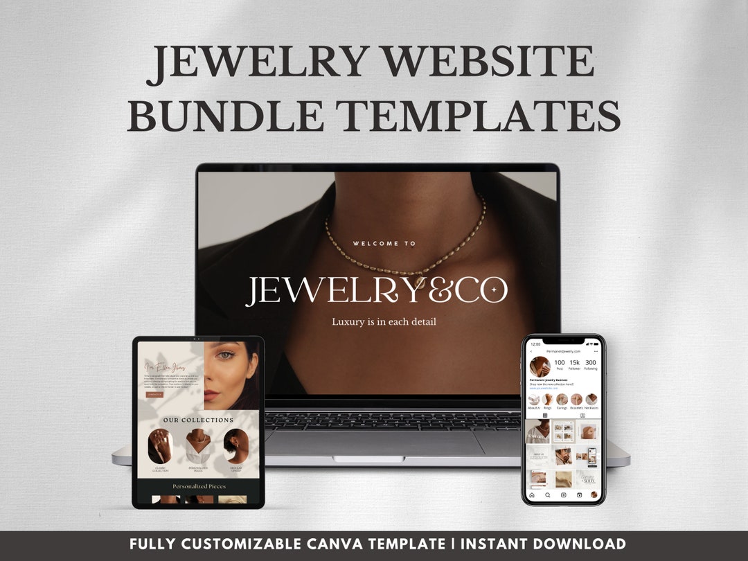 Jewelry Website Template & Instagram Post Bundle, Canva Website Design ...