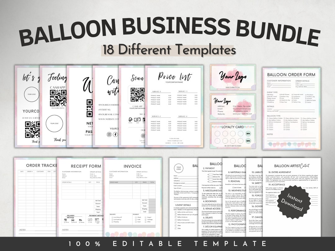 BALLOON BUSINESS BUNDLE, Balloon Artist Contract, Balloon Order Form ...