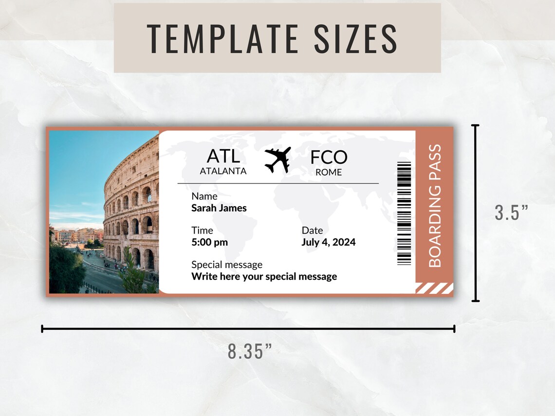 Editable Boarding Pass Template, Printable Airline Ticket, Plane ...