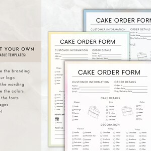 Cake Order Form,printable Bakery Order Form,small Business Template ...