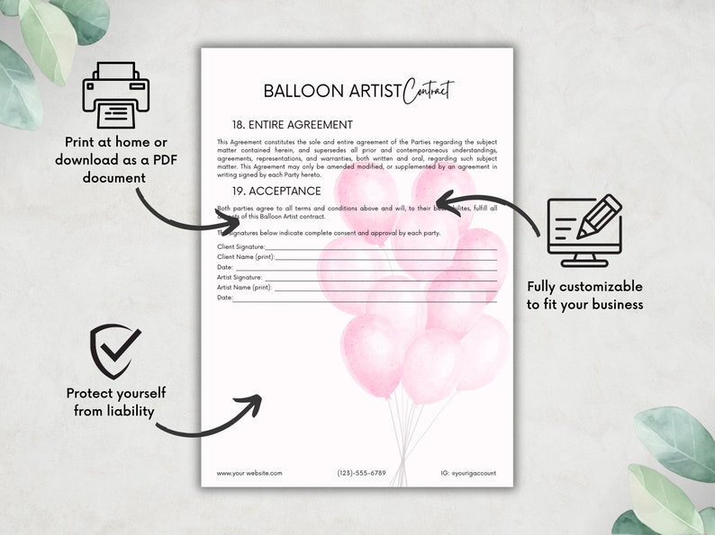 BALLOON ARTIST CONTRACT Template, Balloon Business Bundle, Balloon ...