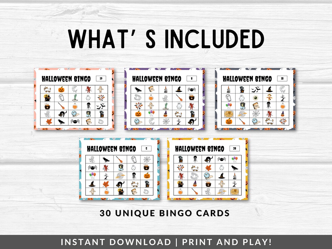 Halloween Bingo, Halloween Party Game, Bingo Game for Halloween Party ...