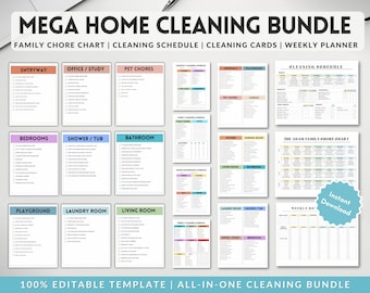 Cleaning Checklist Bundle, Editable Kids Chore Chart, Household ...