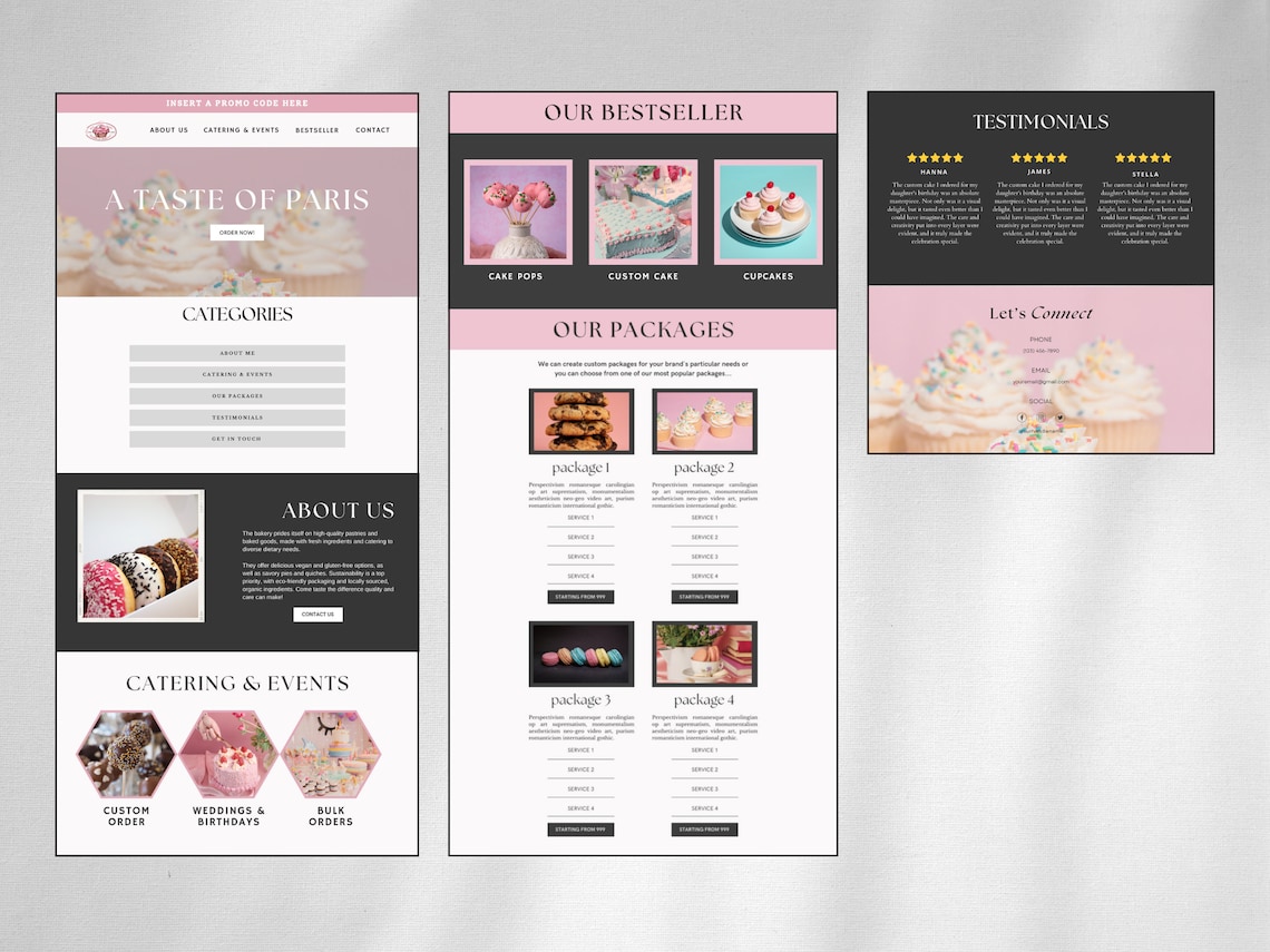 Bakery Website Theme Template White and Pink, Social Media Templates ...