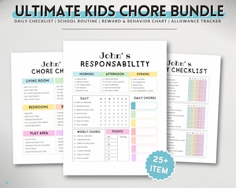 Editable Kids Chore Chart Bundle, Reward Allowance Behavior Consequence ...