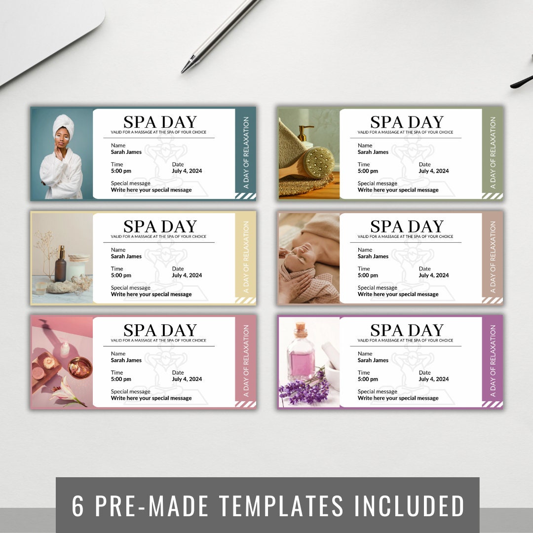 Editable Spa Day Voucher Personalized Massage Coupon Printable Gift ...