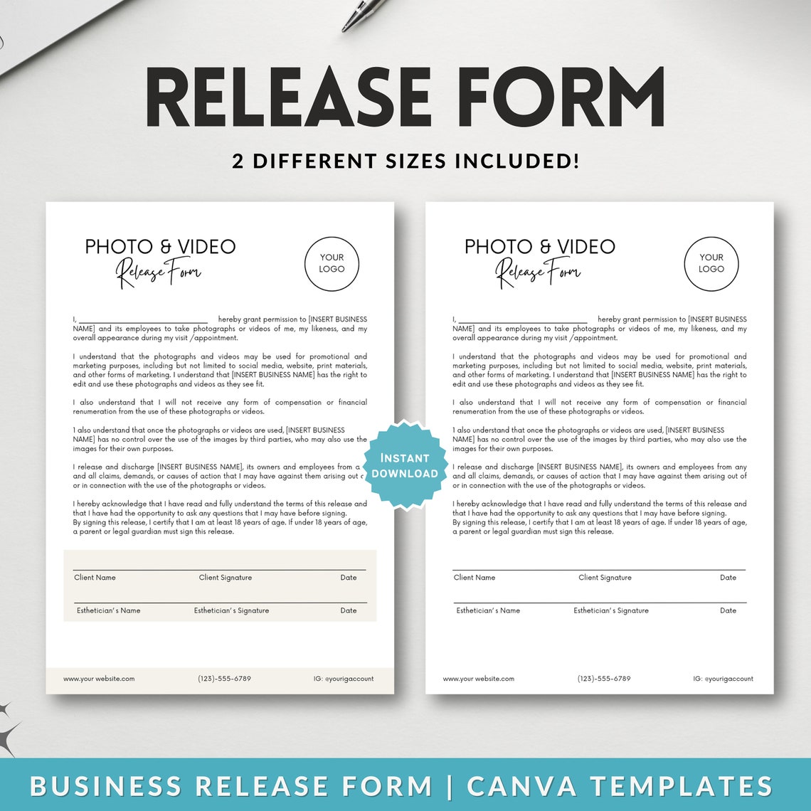 Photo and Video Release Form, Photography Consent Form, Skincare Forms ...