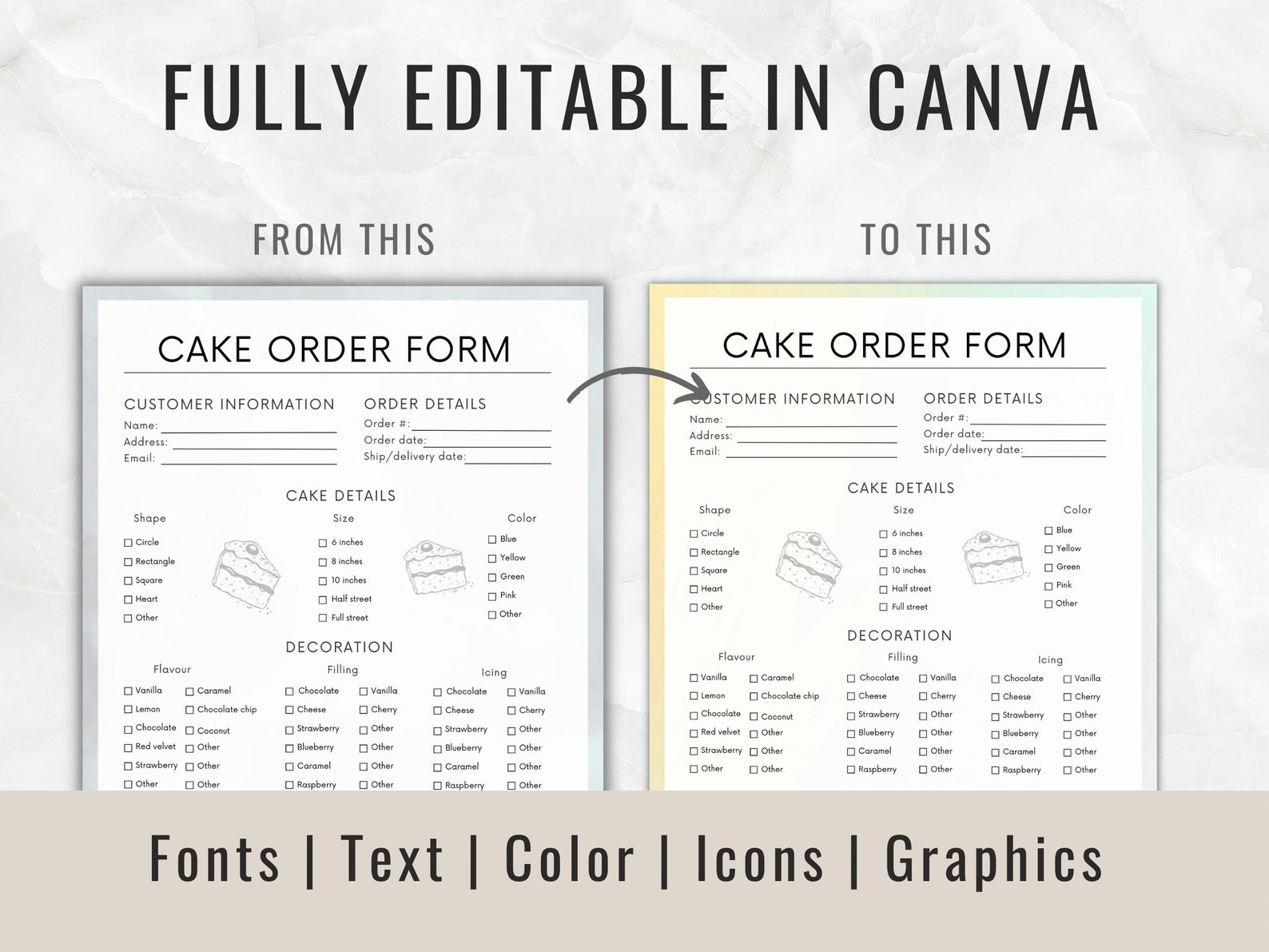 Cake Order Form,printable Bakery Order Form,small Business Template ...