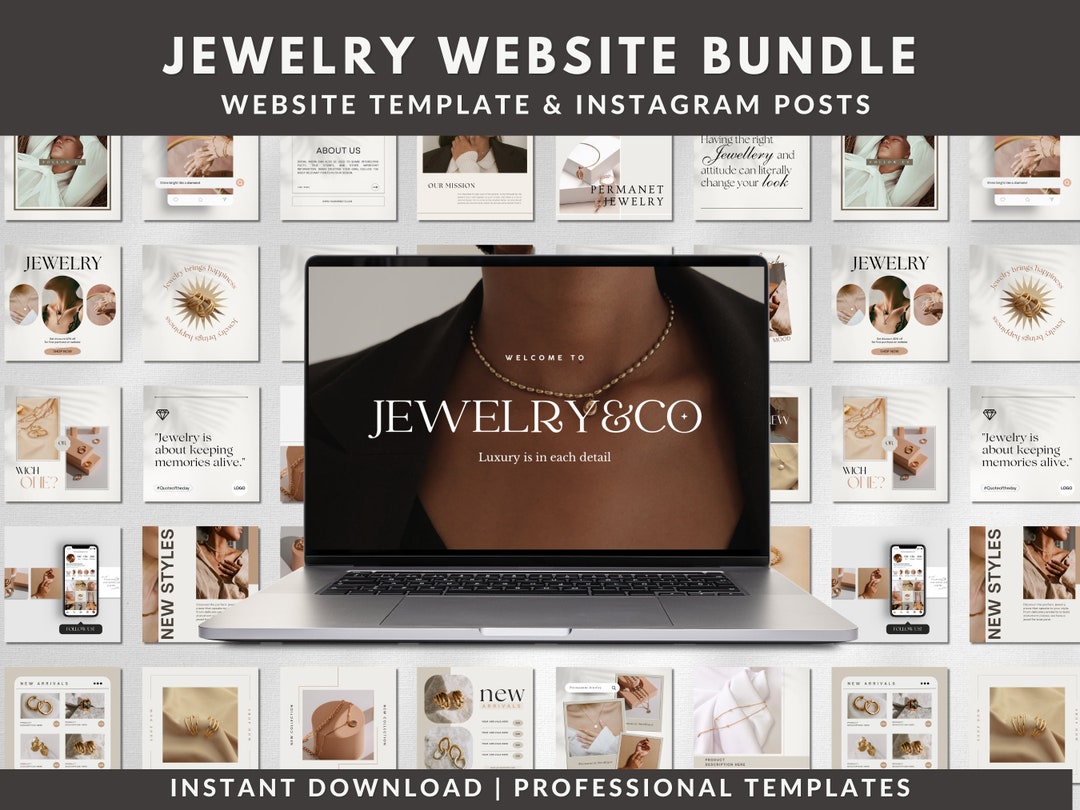 Jewelry Website Template & Instagram Post Bundle, Canva Website Design ...